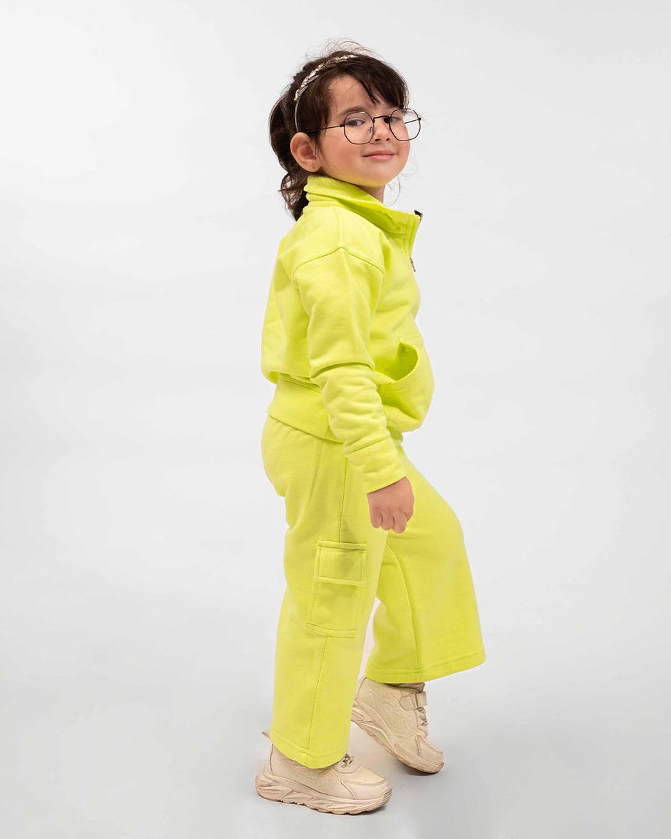 Kids Neon Yellow Fleece Cargo Tracksuit – iorder.pk