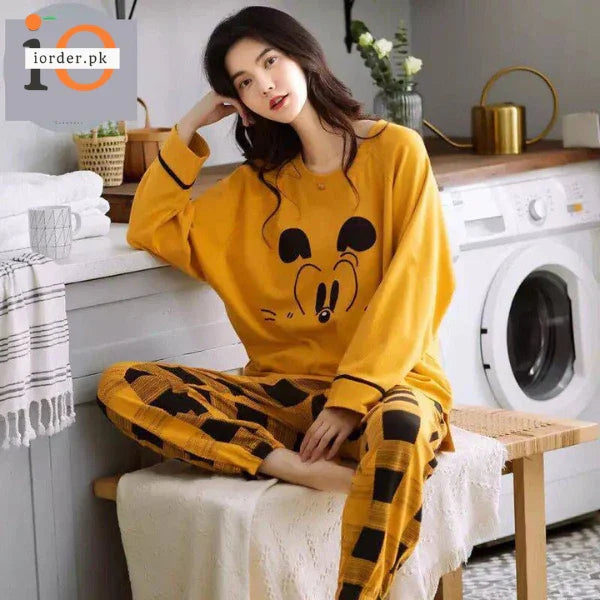 Mustard Contrast Check Woman Pajama Set – iorder.pk